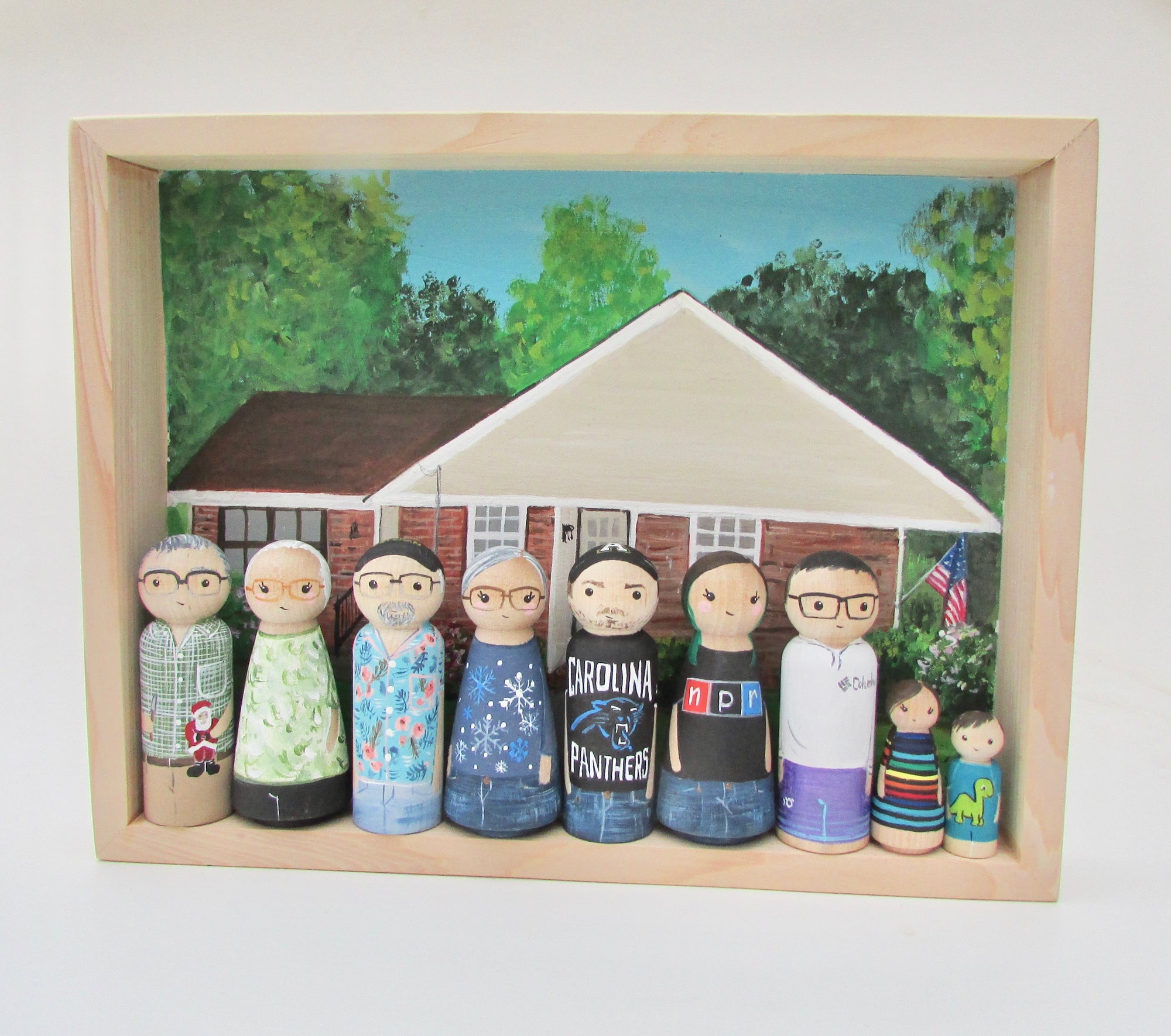 Custom peg dolls and shadow boxes that recreate your favorite memories